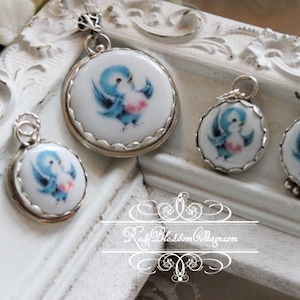 Bluebird of Happiness Sterling Blue Bird Edged Porcelain Pendant Charm ...