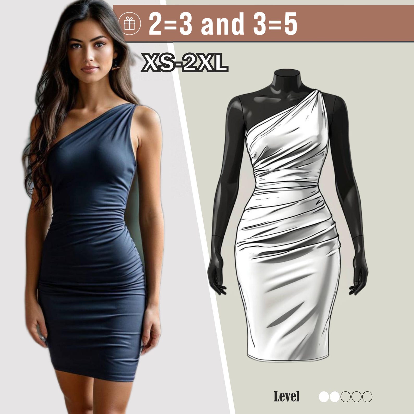 Dress Sewing Pattern One Shoulder Dress Pattern / Cocktail Dress ...