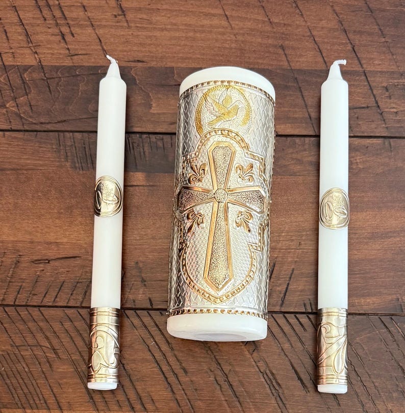 Catholic Wedding Candle Set – Decorated White Candles With Gold ...