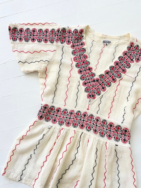 1970s Embroidered Indian Cotton Gauze Top - Gem