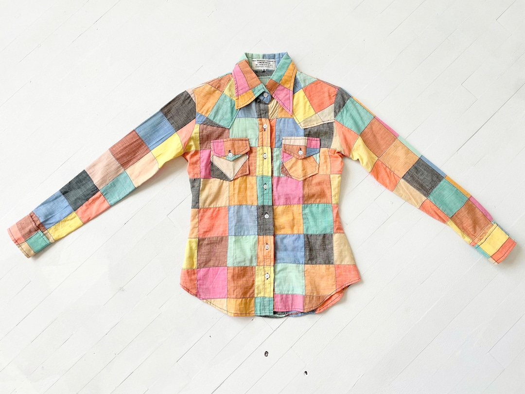 1970s Patchwork Dagger Collar Shirt - Etsy
