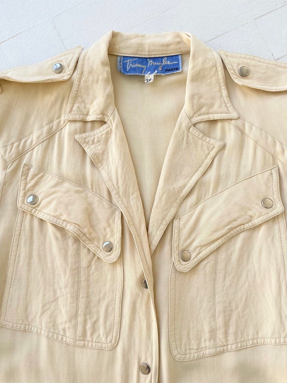 1980s Thierry Mugler Cream Linen Cargo Shirt Jacket - Gem