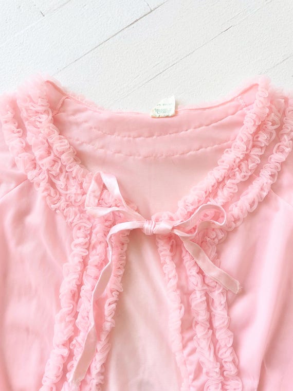 1960s Pink Ruffled Bed Jacket - Gem