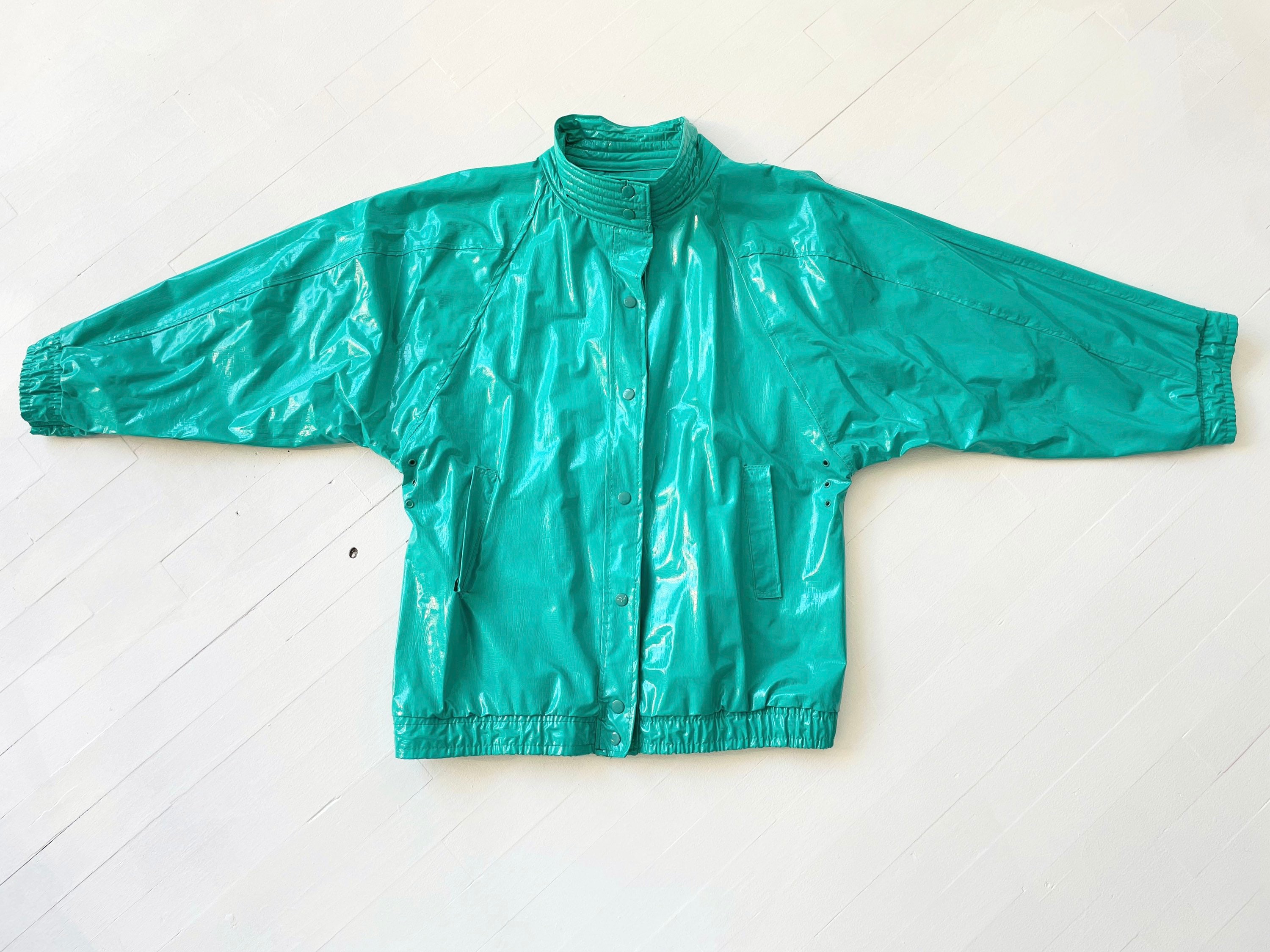 1980s Teal Green Vinyl Rain Jacket - Etsy