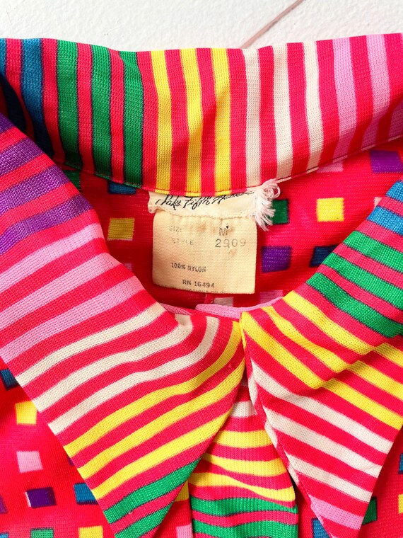 1970s Red Square Print Maxi Dress with Striped Dagger… - Gem