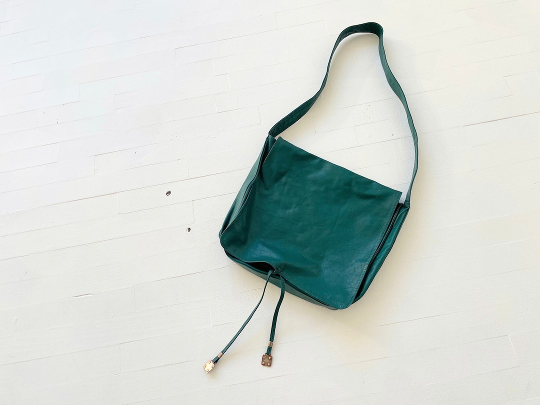 Vintage Forest Green Leather Satchel Bag - Etsy
