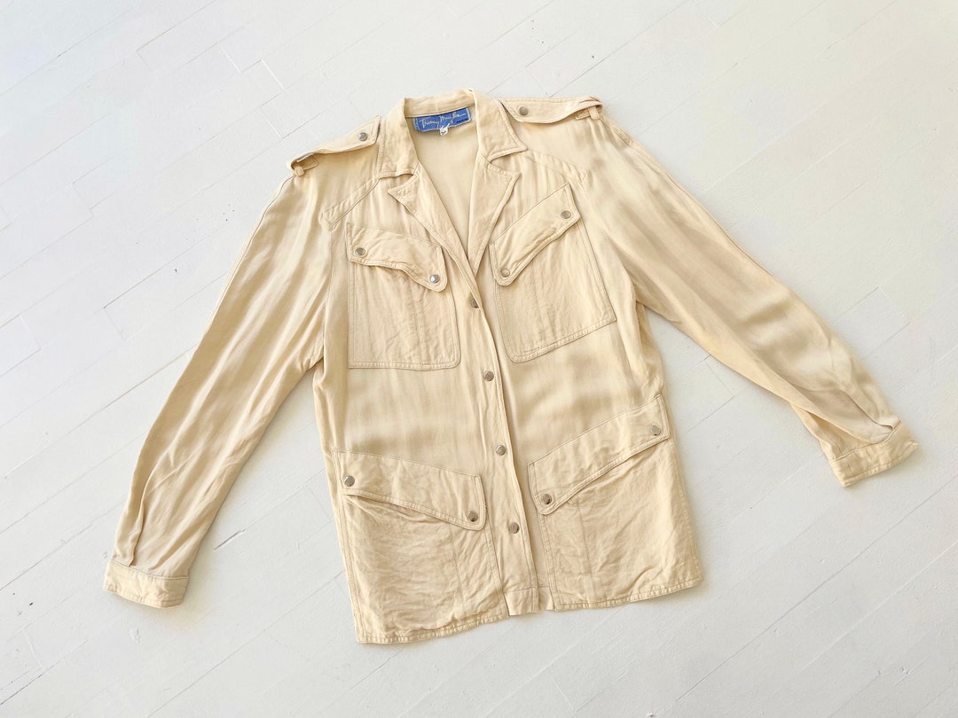 1980s Thierry Mugler Cream Linen Cargo Shirt Jacket - Etsy