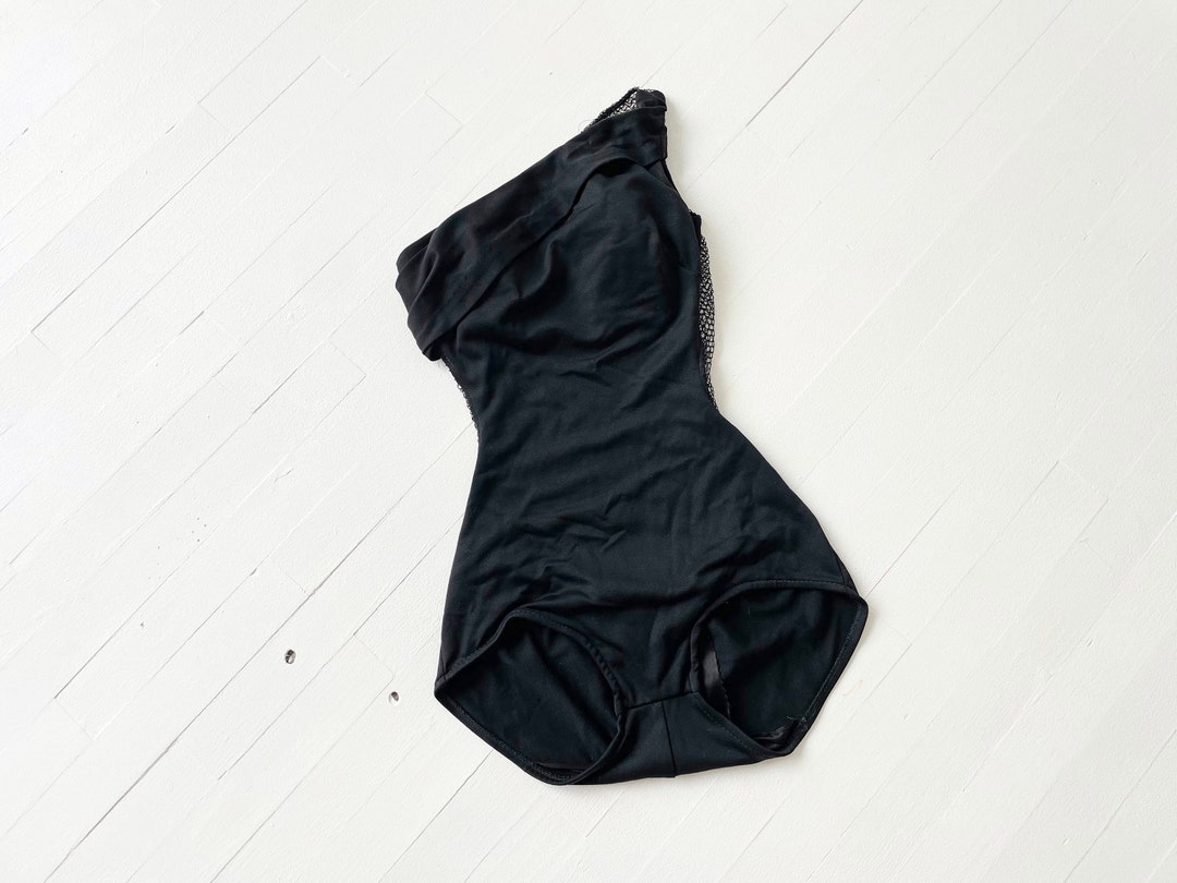 Vintage Black Scandal Suit With Mesh Back and Asymmetric Neckline - Etsy