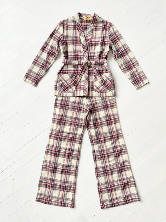 1970s Red Green + Cream Check Suit - Gem