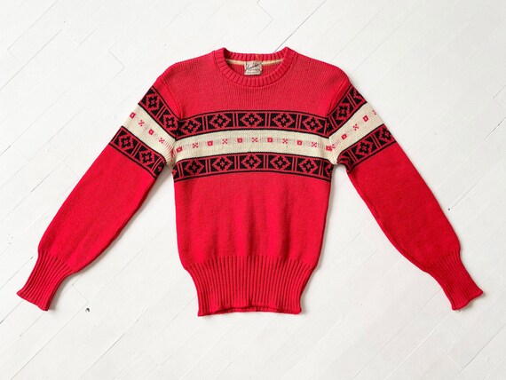1950s Patterned Red Wool Sweater - Gem