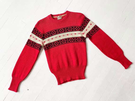1950s Patterned Red Wool Sweater - Gem