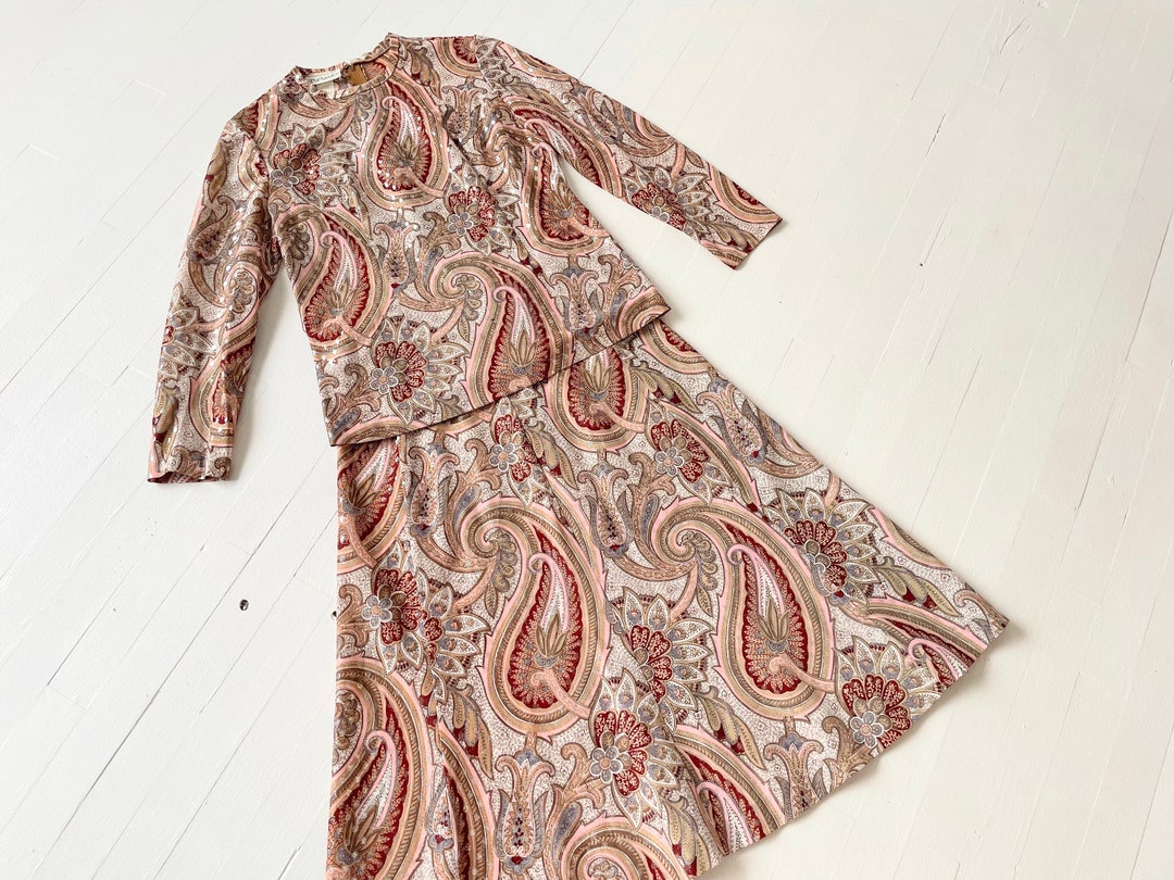 1970s Metallic Paisley Print Two Piece Set - Etsy