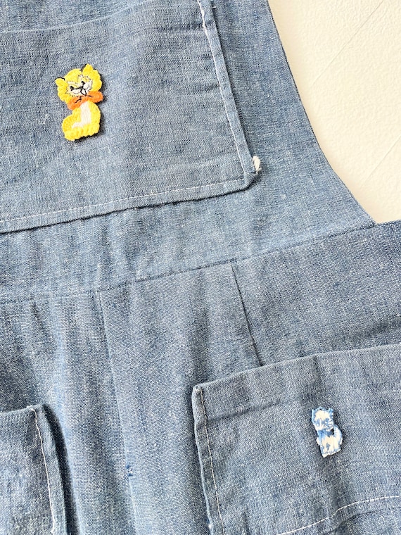 Vintage Denim Embroidered Cat Overalls - Gem