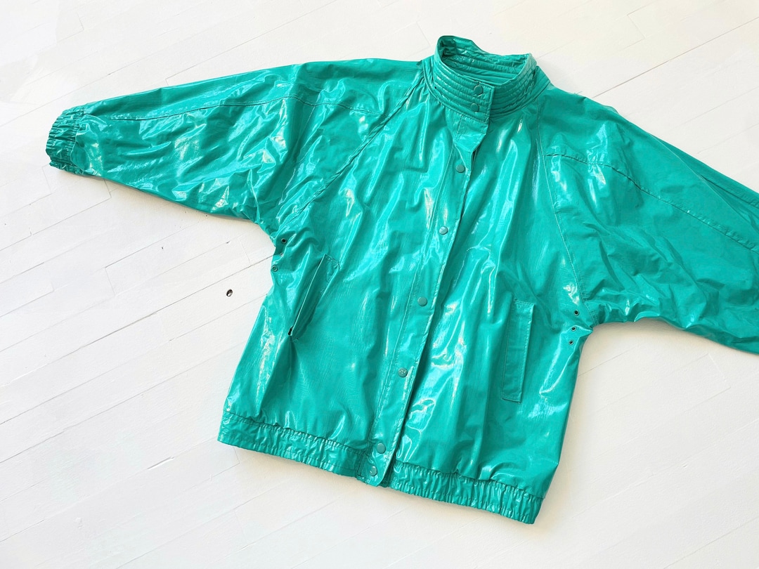 1980s Teal Green Vinyl Rain Jacket - Etsy