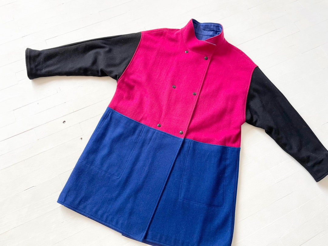 1980s Colorblock Wool Coat - Etsy