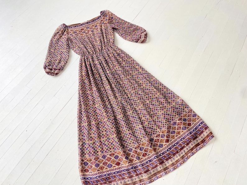 1970s Silk Chiffon Maxi Dress – Mosaic Geometric Print, XS/S Vintage ...