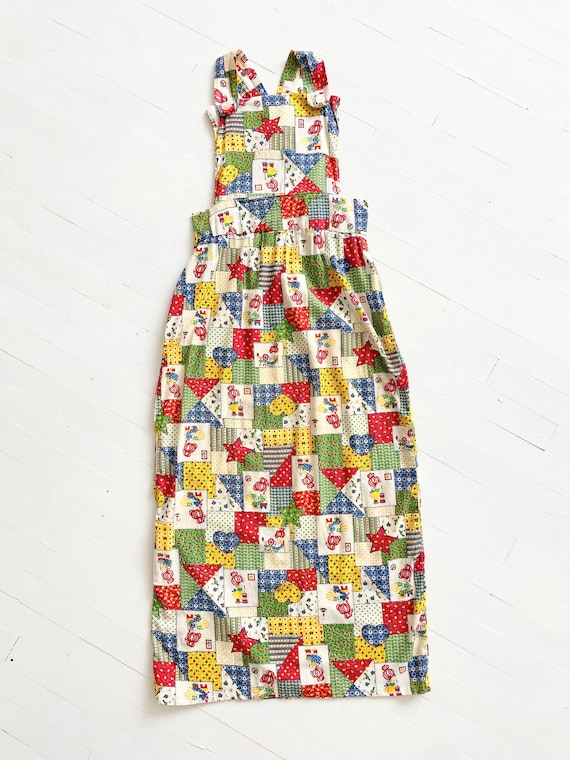 1970s Patchwork Print Pinafore Dress - Gem