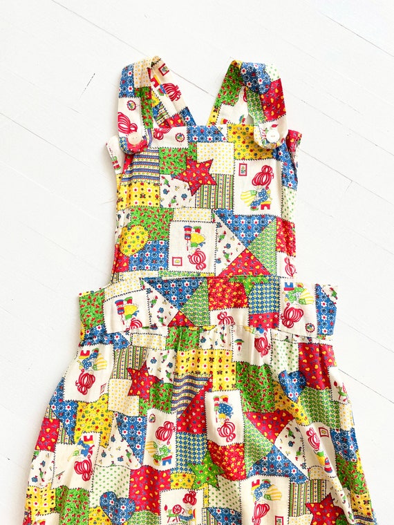 1970s Patchwork Print Pinafore Dress - Gem