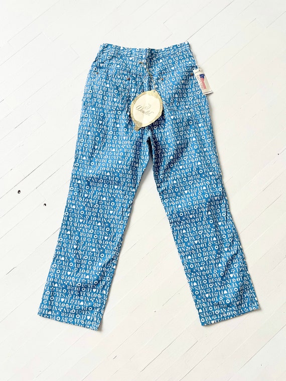 1970s Blue “Love” + Floral Print Pants - Gem