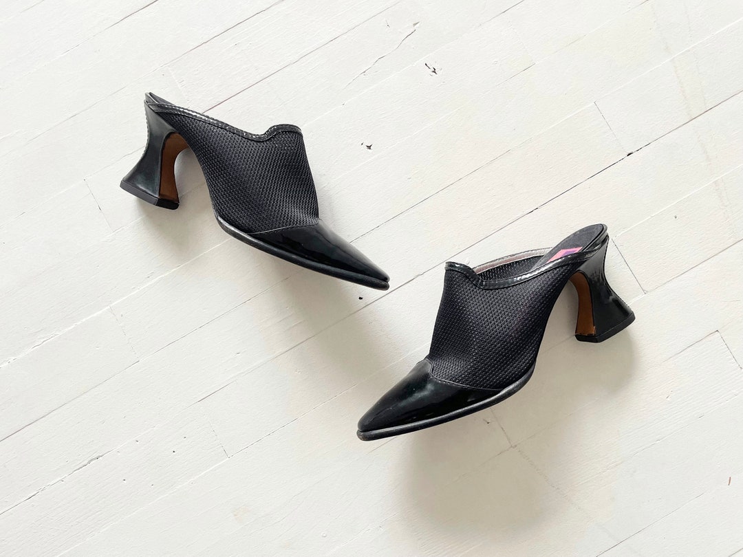 1990s Susan Bennis Warren Edwards Black Woven Patent Leather Mules - Etsy