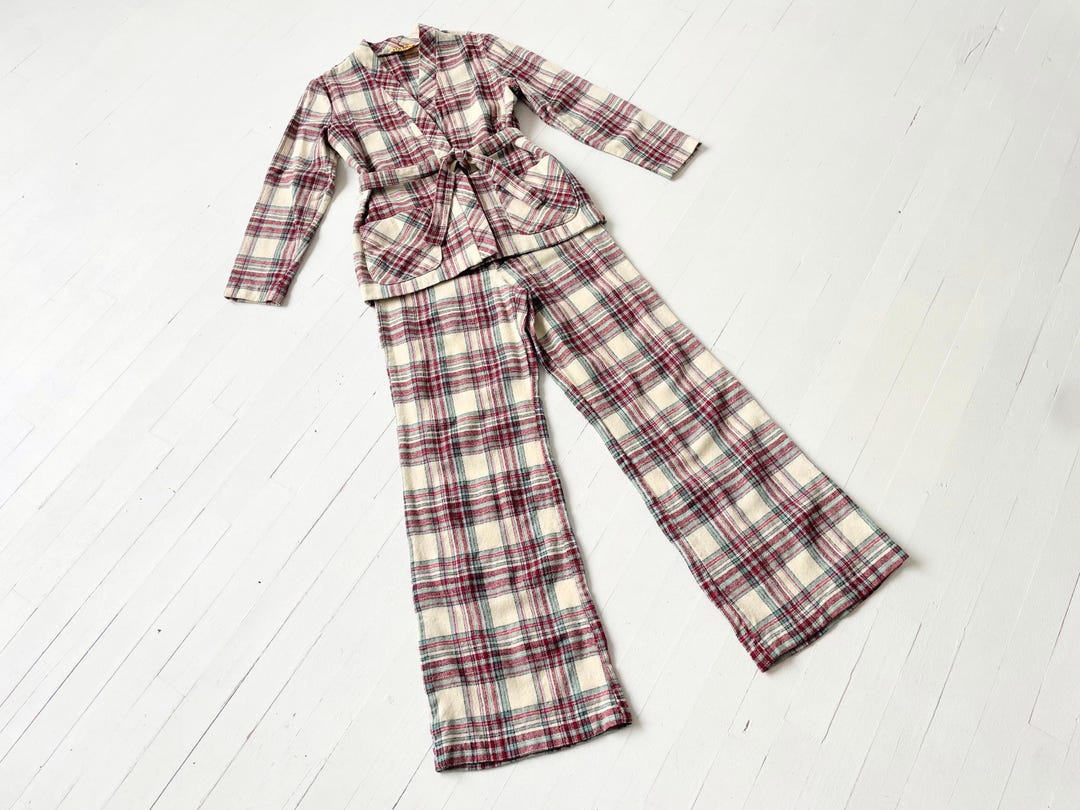 1970s Red Green + Cream Check Suit - Etsy