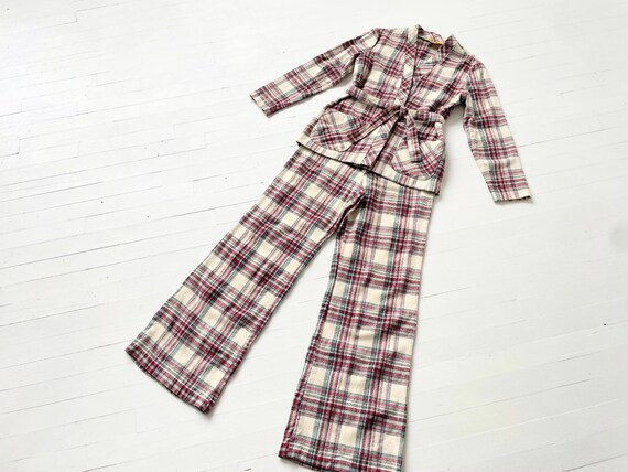 1970s Red Green + Cream Check Suit - Gem