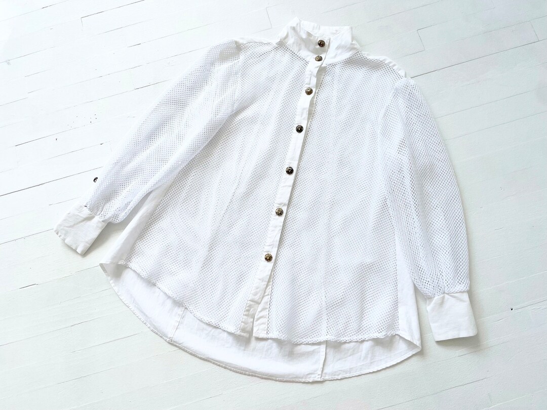 1980s White Net Shirt - Etsy
