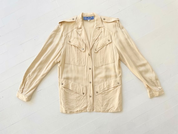 1980s Thierry Mugler Cream Linen Cargo Shirt Jacket - Gem