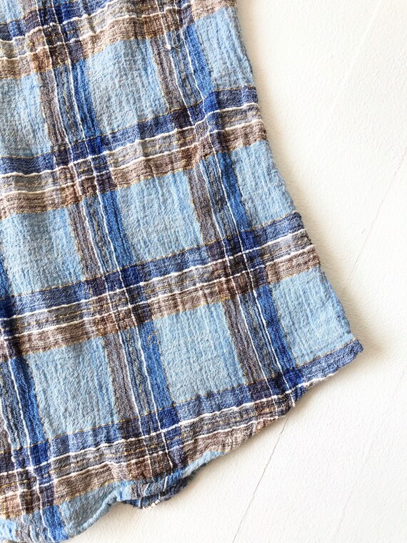 1970s Blue Metallic Plaid Shirt - Gem