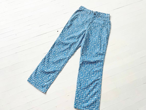 1970s Blue “Love” + Floral Print Pants - Gem