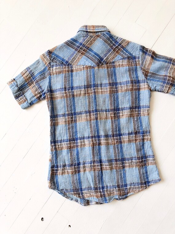 1970s Blue Metallic Plaid Shirt - Gem