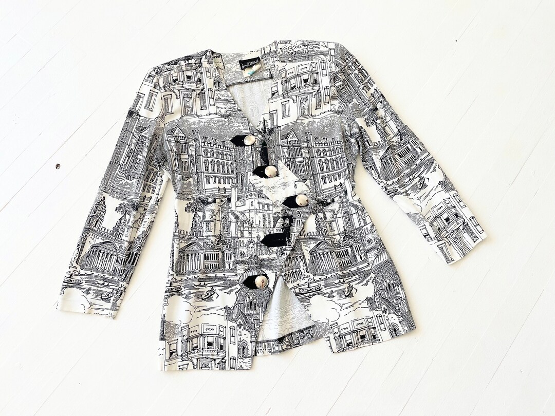 1980s Cityscape Print Asymmetric Jacket - Etsy