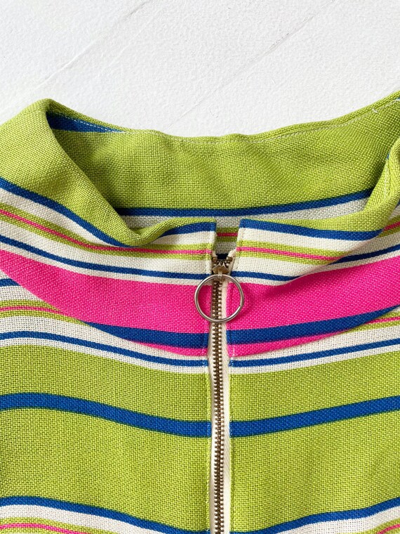 1970s Circle Zip Front Striped Minidress - Gem