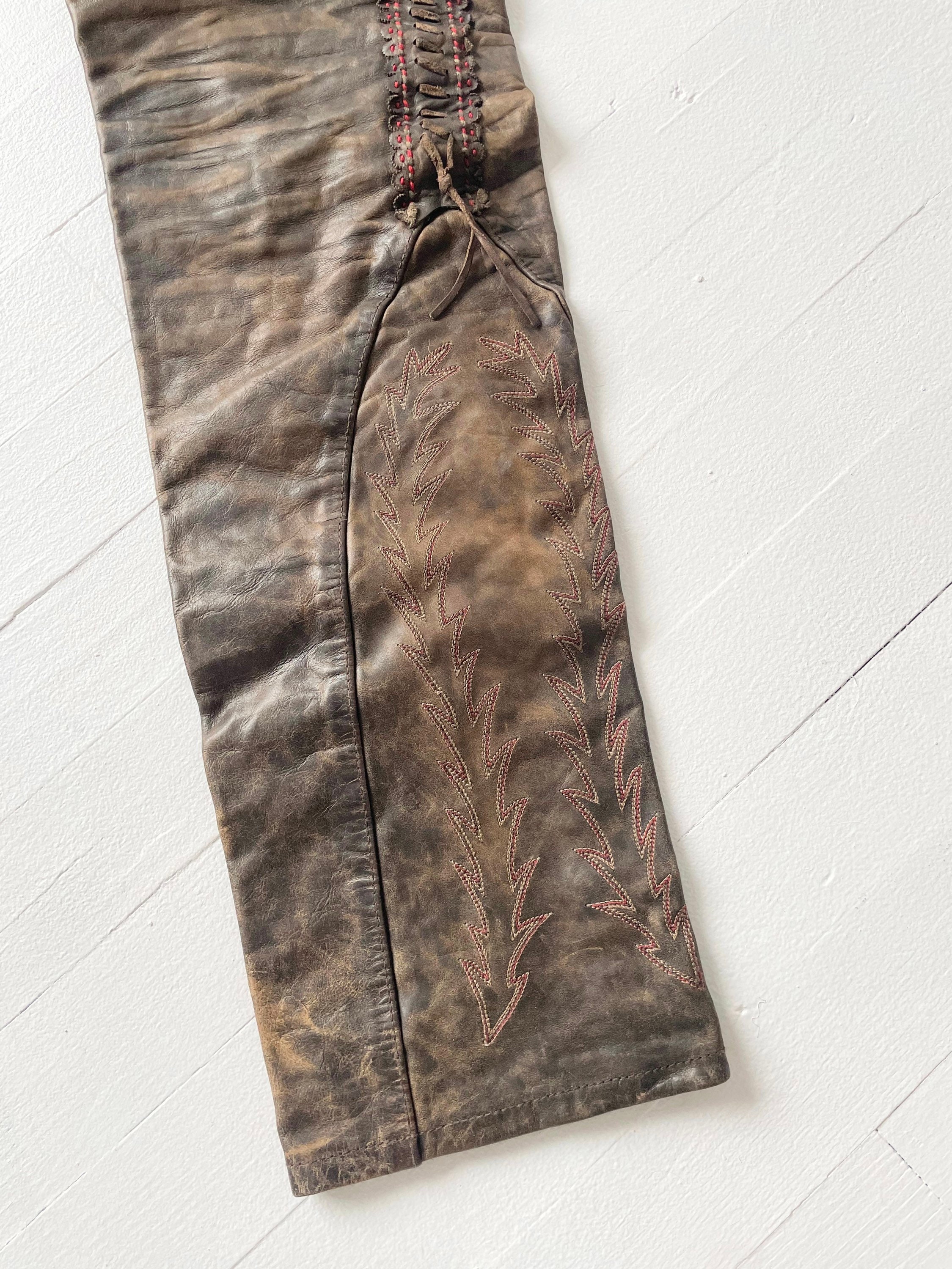 Vintage Ralph Lauren Lace-up Western Embroidered Brown Vintage Ralph Lauren Lace-up Western Embroidered Brown