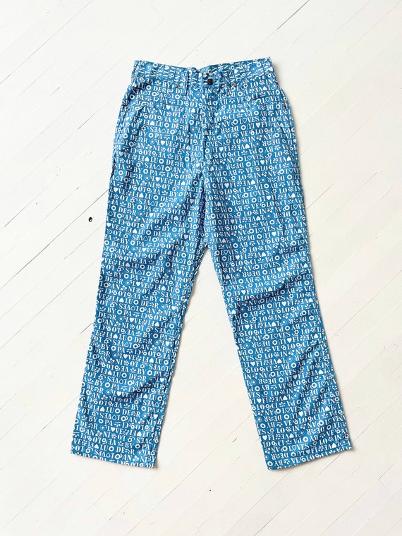 1970s Blue “Love” + Floral Print Pants - Gem