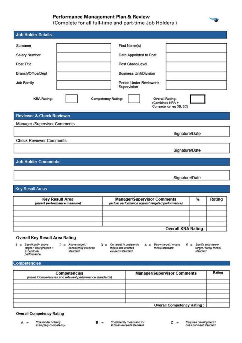 Performance Management Review Editable Document With Instructions and ...