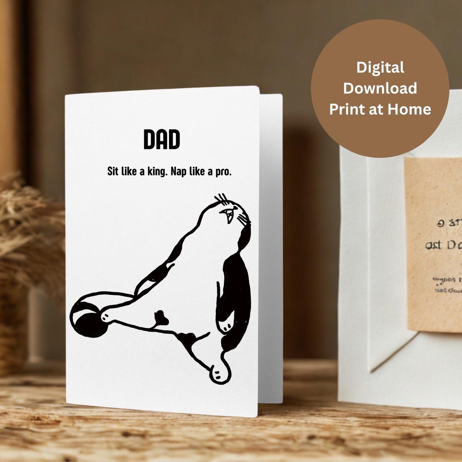 Funny Cat Father's Day Card: Dad Napping (digital Download, Printable ...