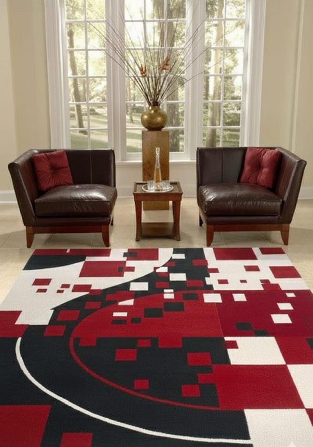 Red Black Rug Hand Tufted Wool: Modern Geometric Large Area Carpet - Etsy