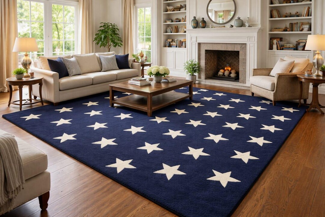 Navy Star Wool Rug, Hand-tufted Kids Area Carpet - Etsy