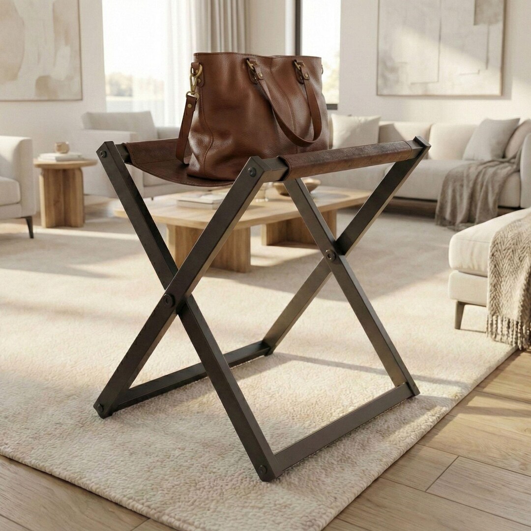 Luxury Leather Luggage Rack With Metal Frame, Folding Suitcase Stand ...
