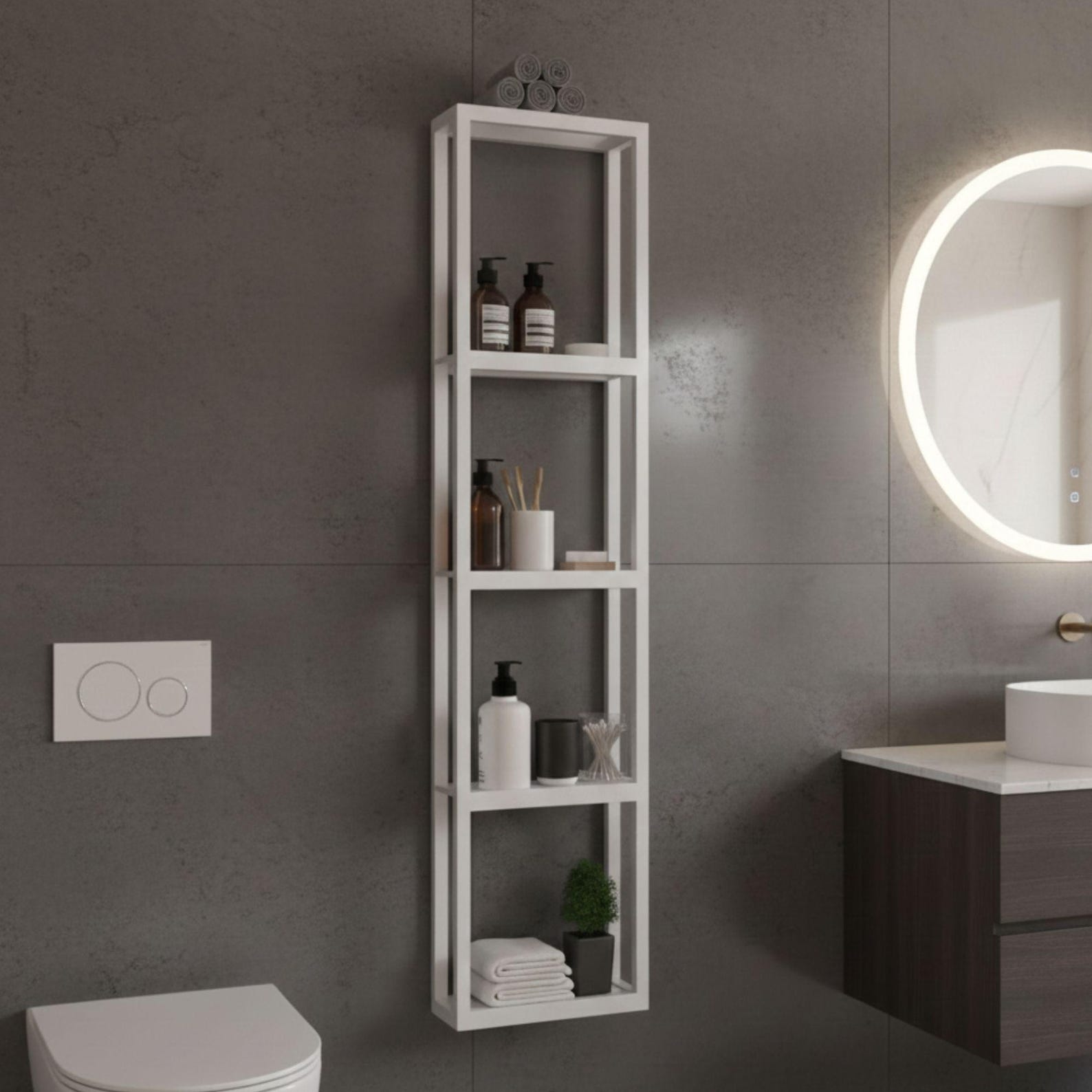 Modern Metal Wall Shelf, Narrow Vertical Shelving, Industrial Bathroom ...