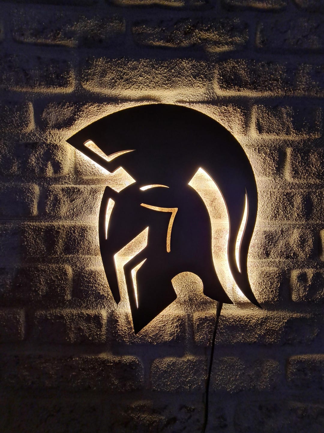 Spartan Helmet Led Lighted Sign, Sleek Illuminated Wall Decor, Spartan ...