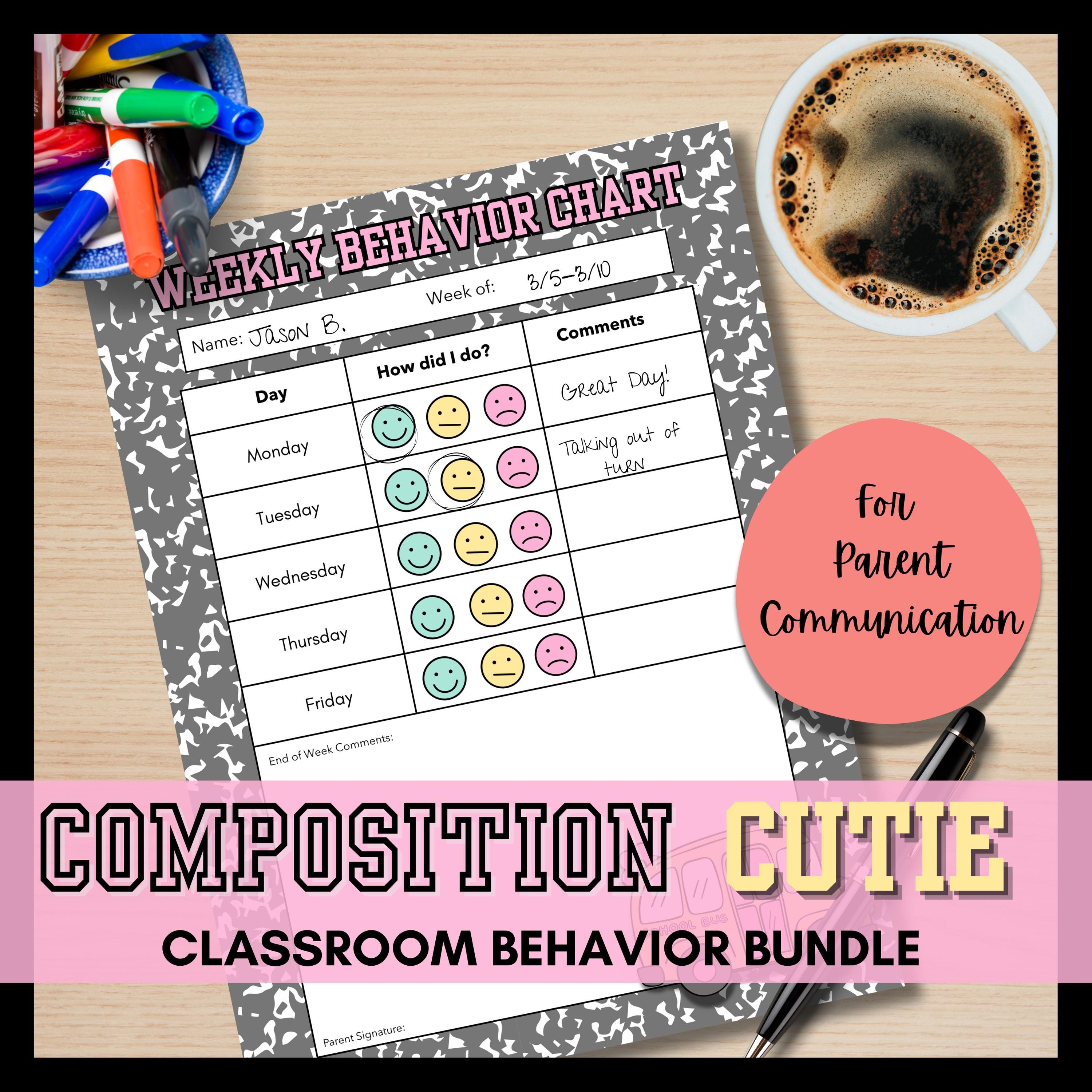 Composition Cutie Behavior Chart Bundle | Printable Classroom ...