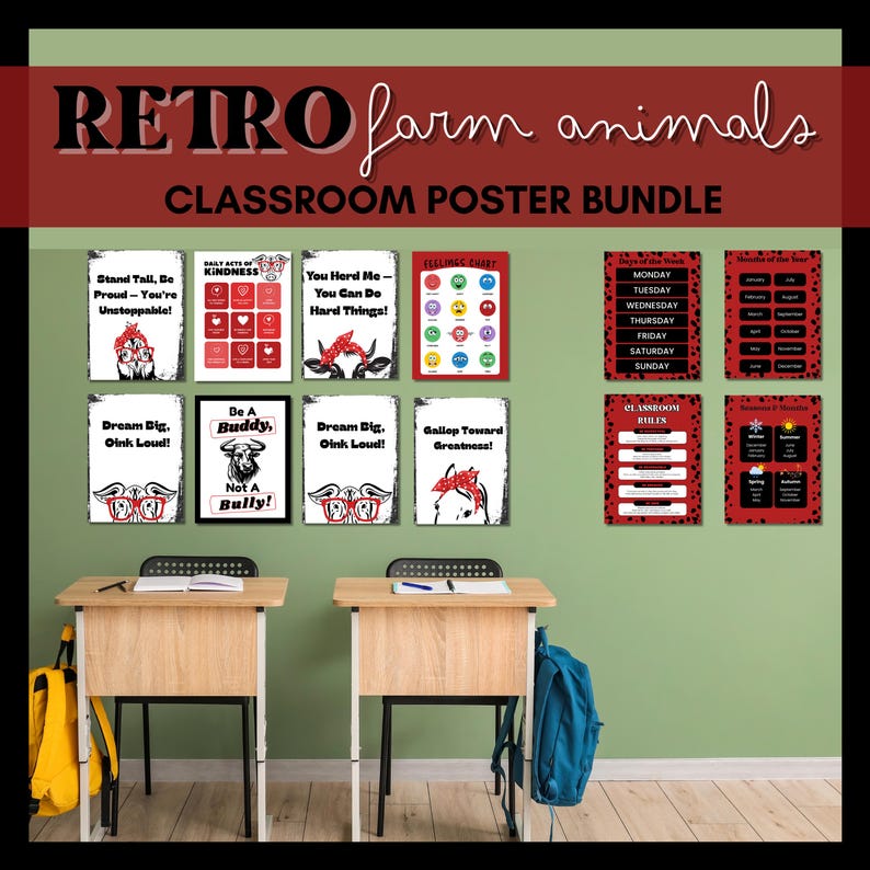 Retro Farm Animal Encouraging Posters | Printable Positive Affirmations ...