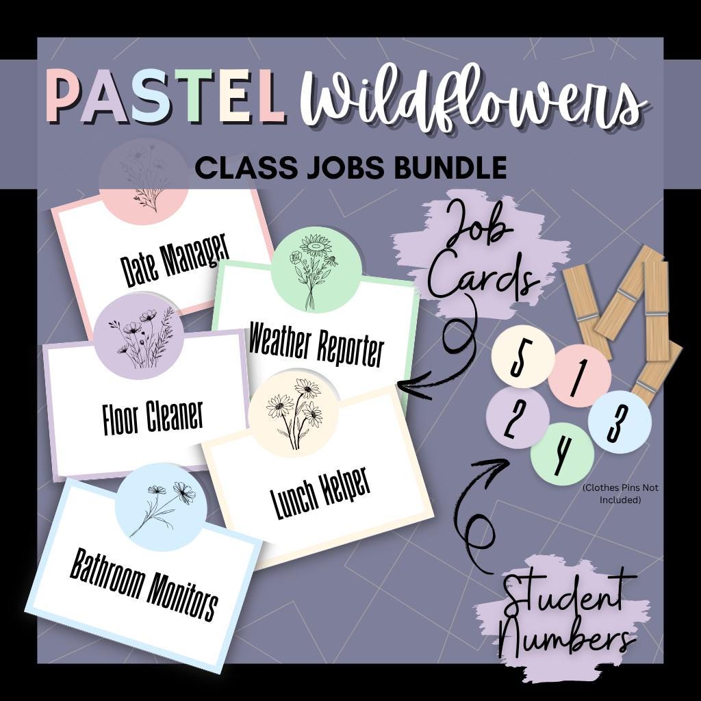Class Jobs Bulletin Board | Pastel Wildflowers Theme | Boho Floral ...