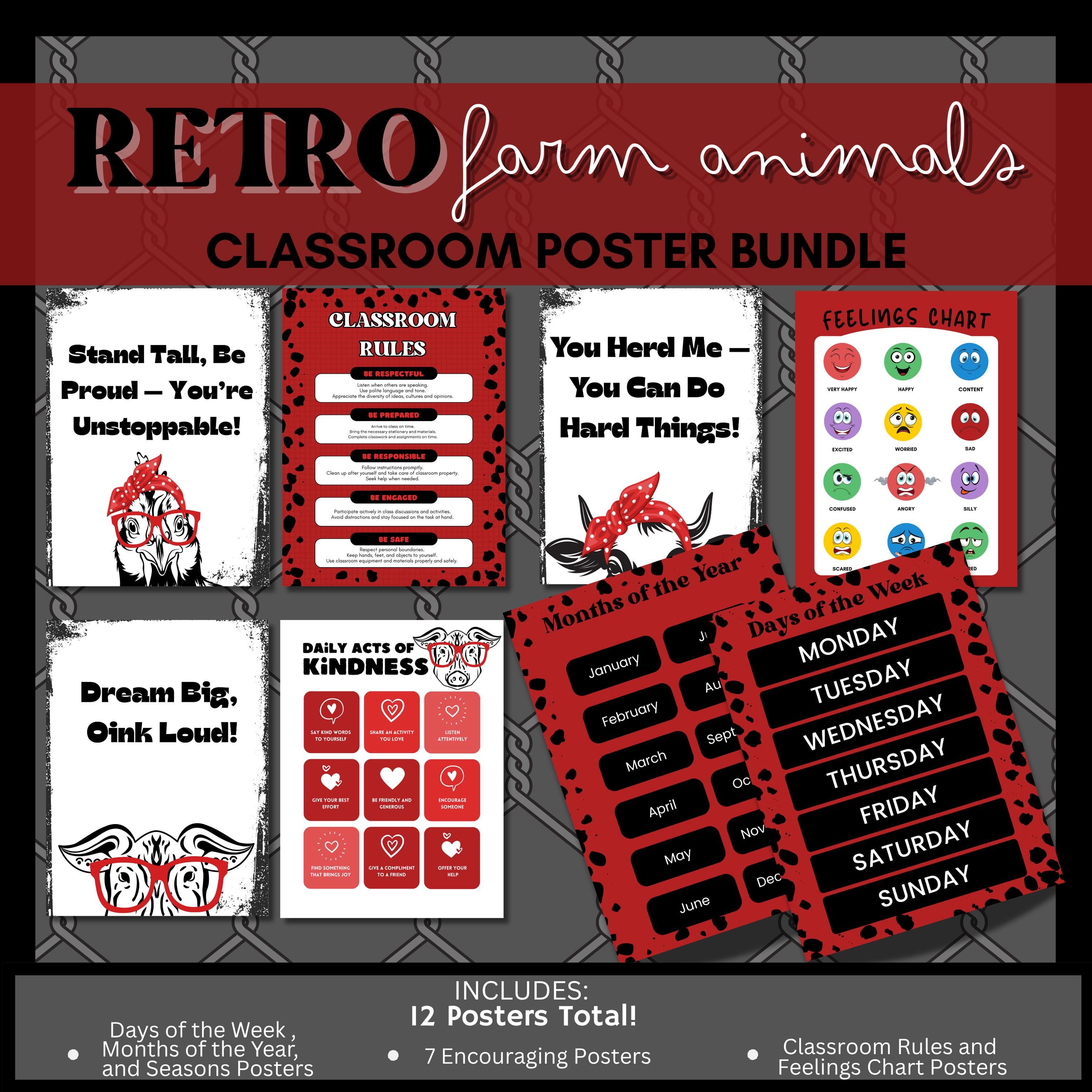 Retro Farm Animal Encouraging Posters | Printable Positive Affirmations ...