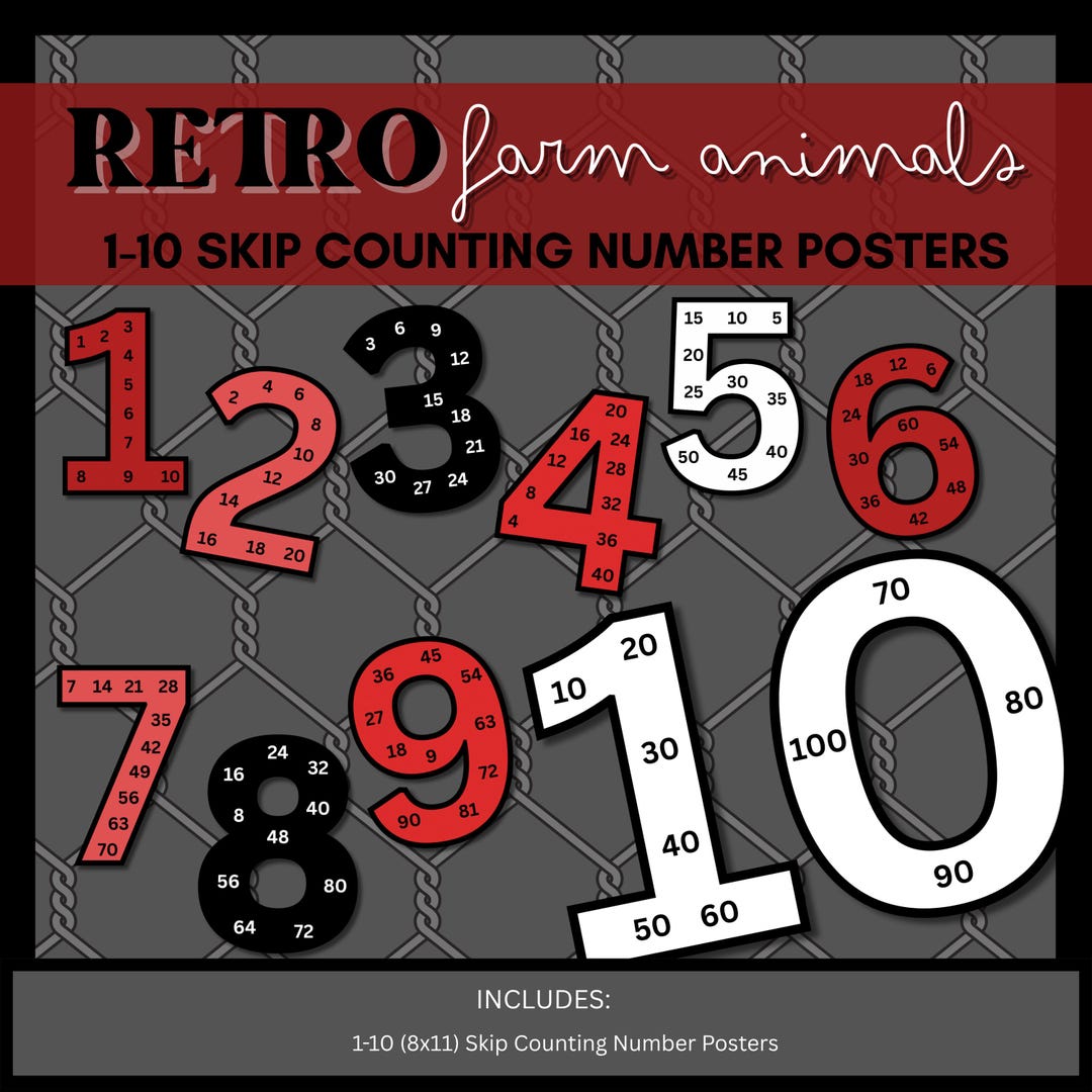 Retro Farm Animal Skip Counting Posters | Classroom Decor | Educational ...