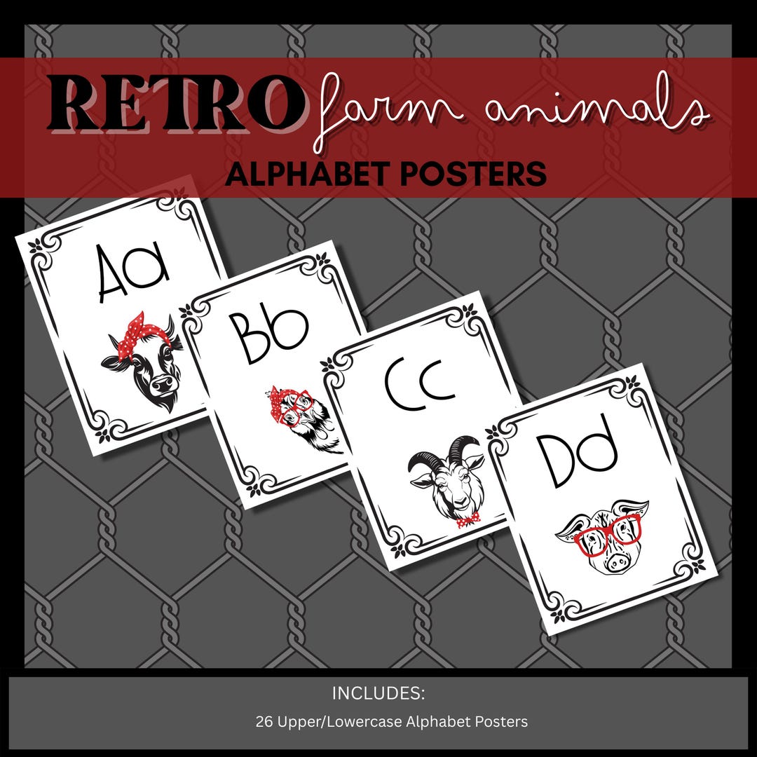 Retro Alphabet Posters With Farm Animals | Bold Farmhouse Classroom ...