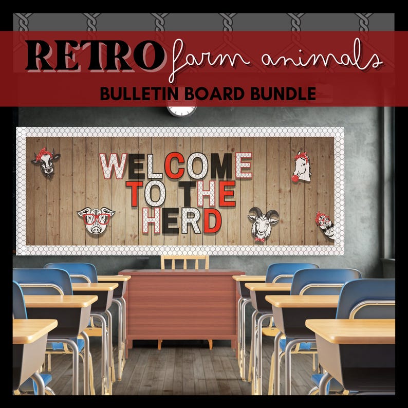 Retro Farm Animal Bulletin Board Bundle | Alphabet Letters + Animal ...
