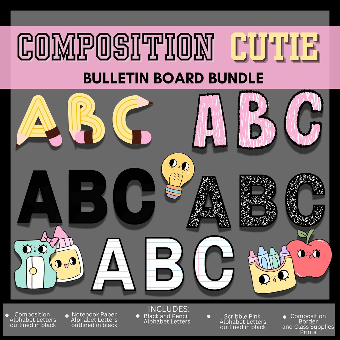 Composition Cutie Bulletin Board Bundle | 5 Alphabet Letter Sets ...